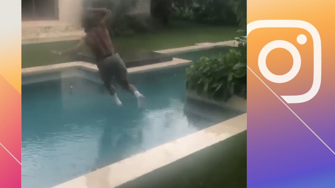 Mitchell celebrates big extension by jumping in pool - Stream the Video ...