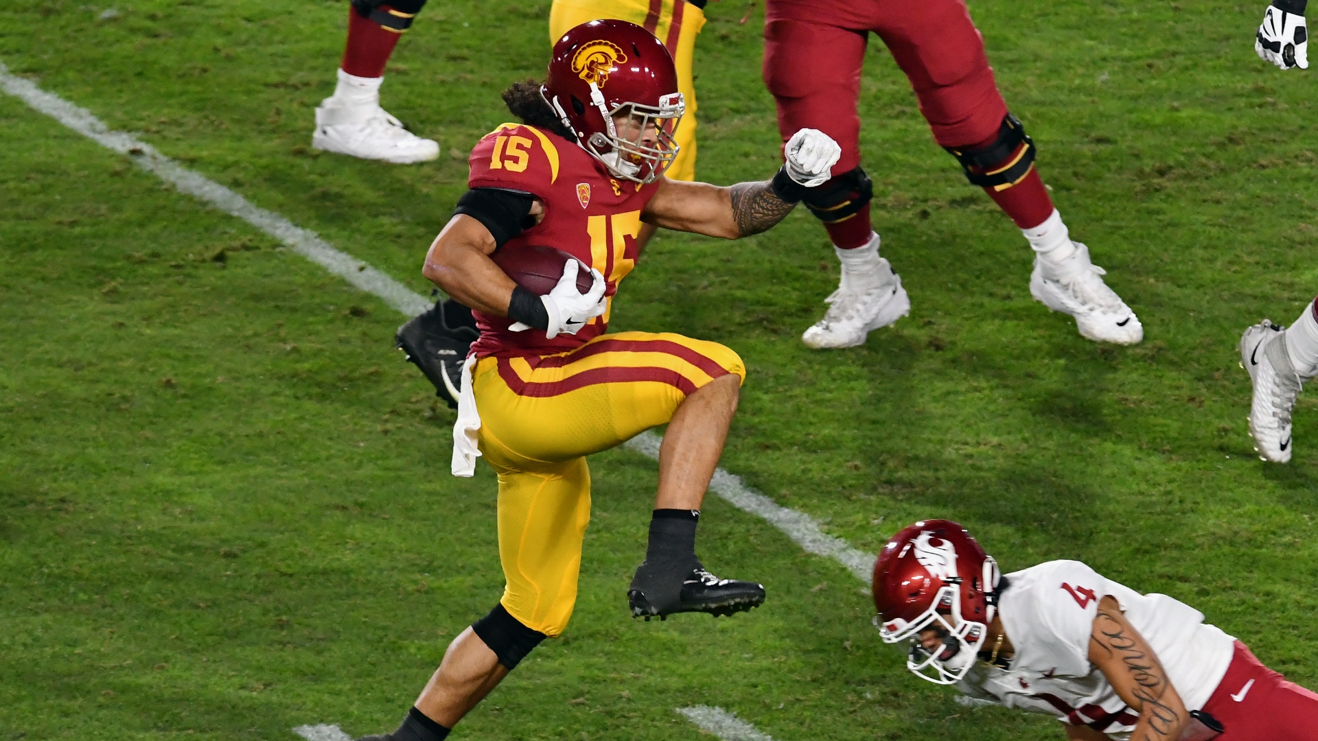 USC's Hufanga hurdles defender on 37-yard INT return - Stream the Video ...