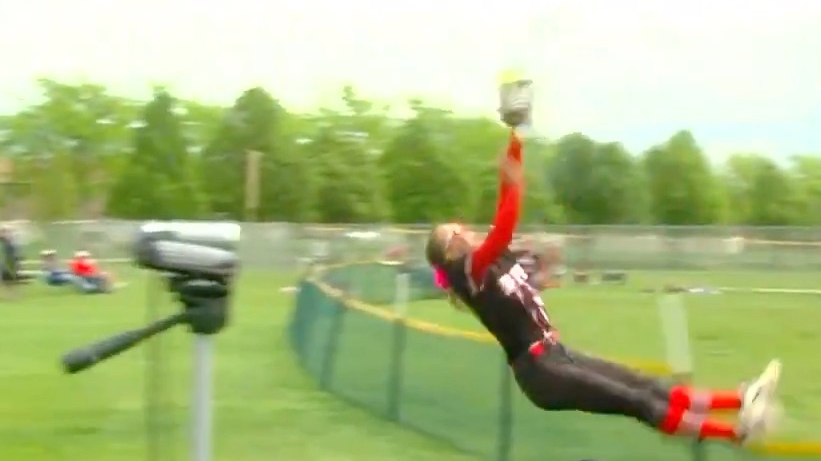 Outfielder crashes through fence to make amazing catch in state ...