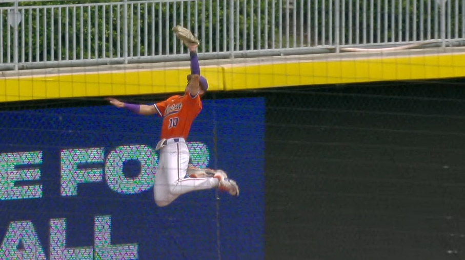 Clemson OF rises for terrific catch at the wall - Stream the Video ...