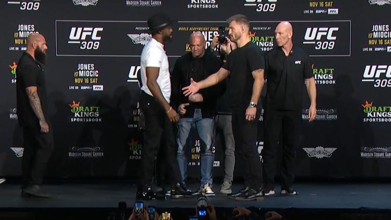 Jon Jones refuses to shake Stipe Miocic's hand at UFC 309 faceoff ...