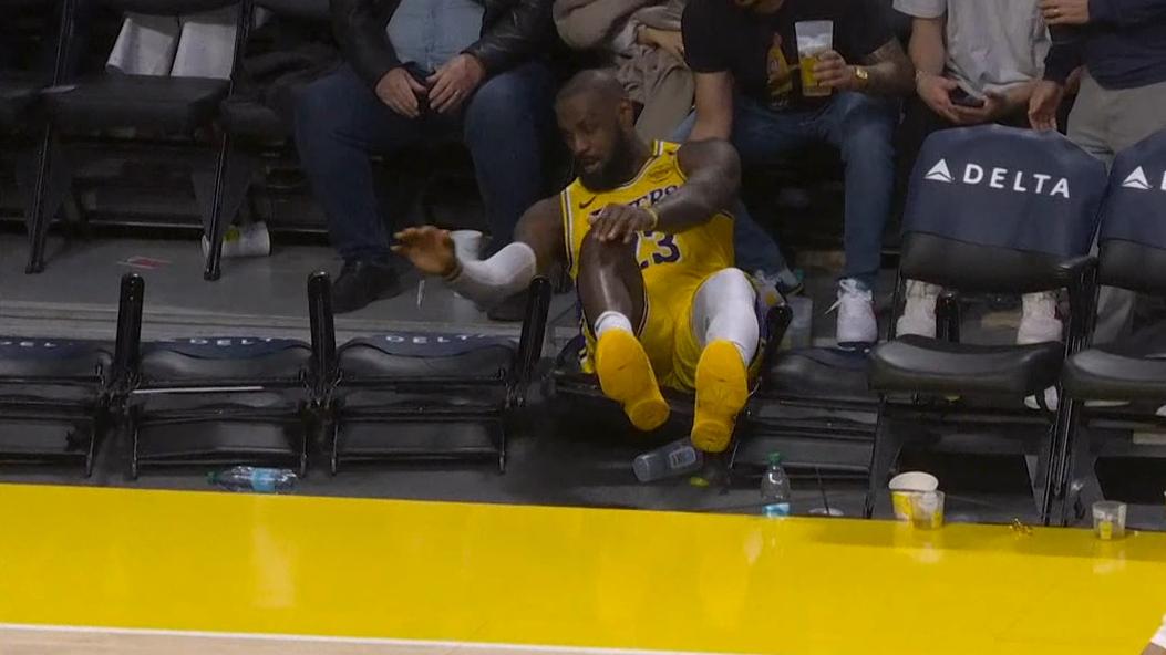 LeBron takes out row of courtside seats on hustle play - Stream the ...